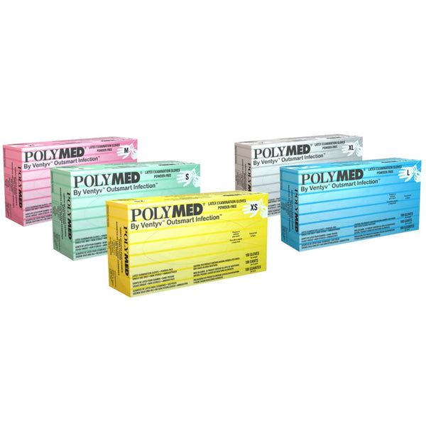 Polymed® Powder Free Latex Exam Gloves by Ventyv - Oxygen Support Systems